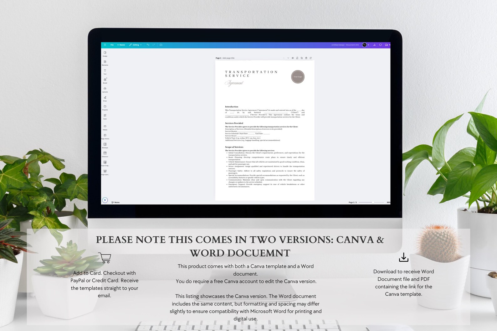 Transportation Service Agreement Editable Contract Template Client ...