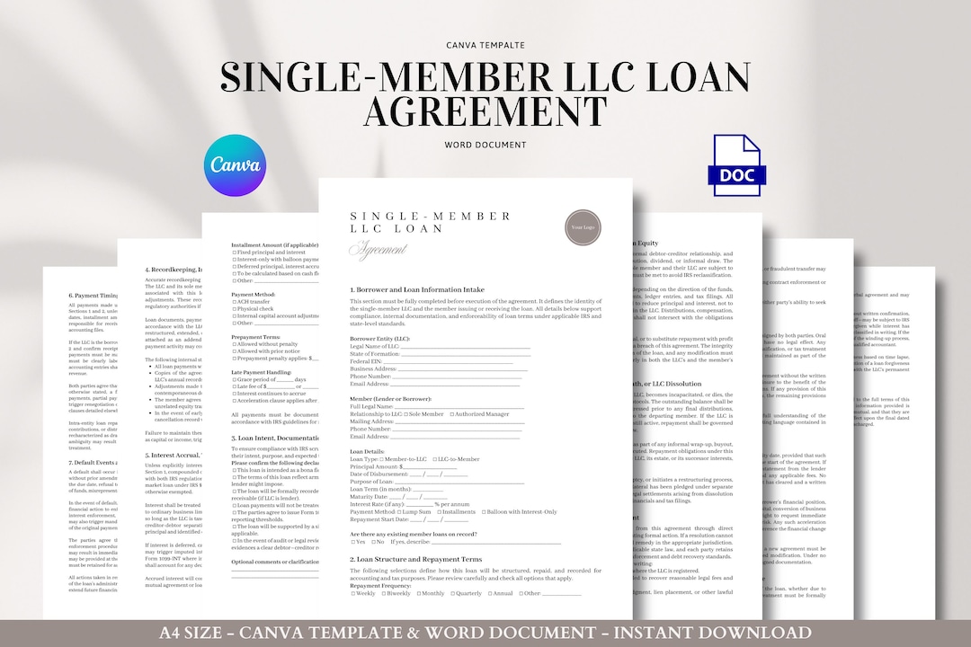 Single-member LLC Loan Agreement Template for Internal Business Loans ...