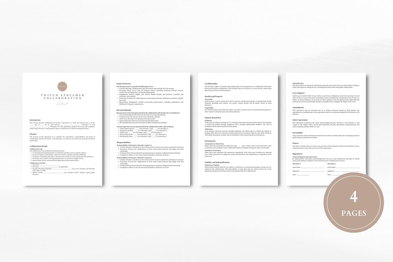 Twitch Streamer Collaboration Contract Canva Template - Professional ...