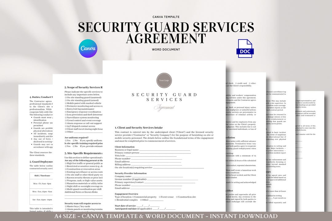 Security Guard Contract Template for On-site, Event, Mobile Patrol, or ...