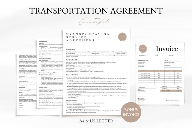 Transportation Service Agreement Template Professional Contract for ...