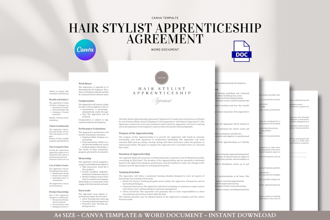 Hair Stylist Apprenticeship Agreement Template Canva and Word | Salon ...