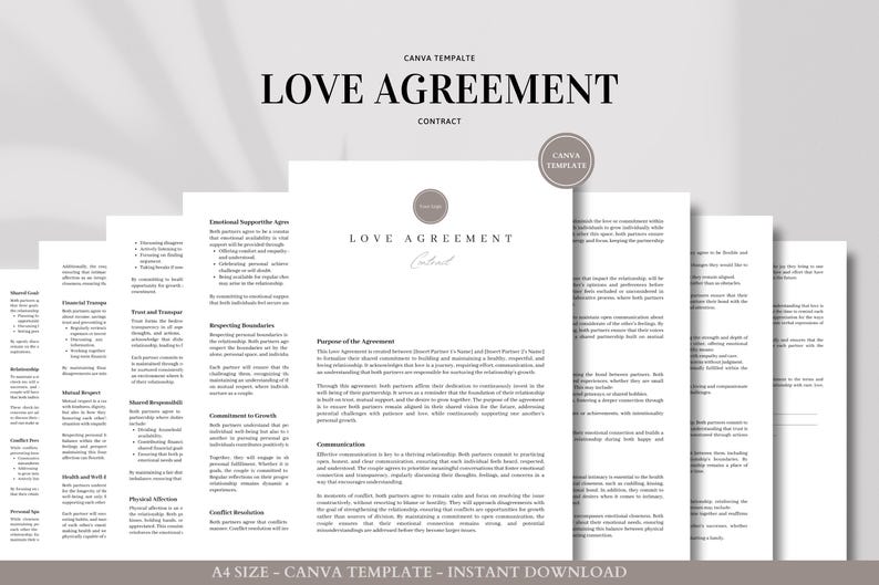 Love Agreement Contract Template | Editable Relationship Commitment ...