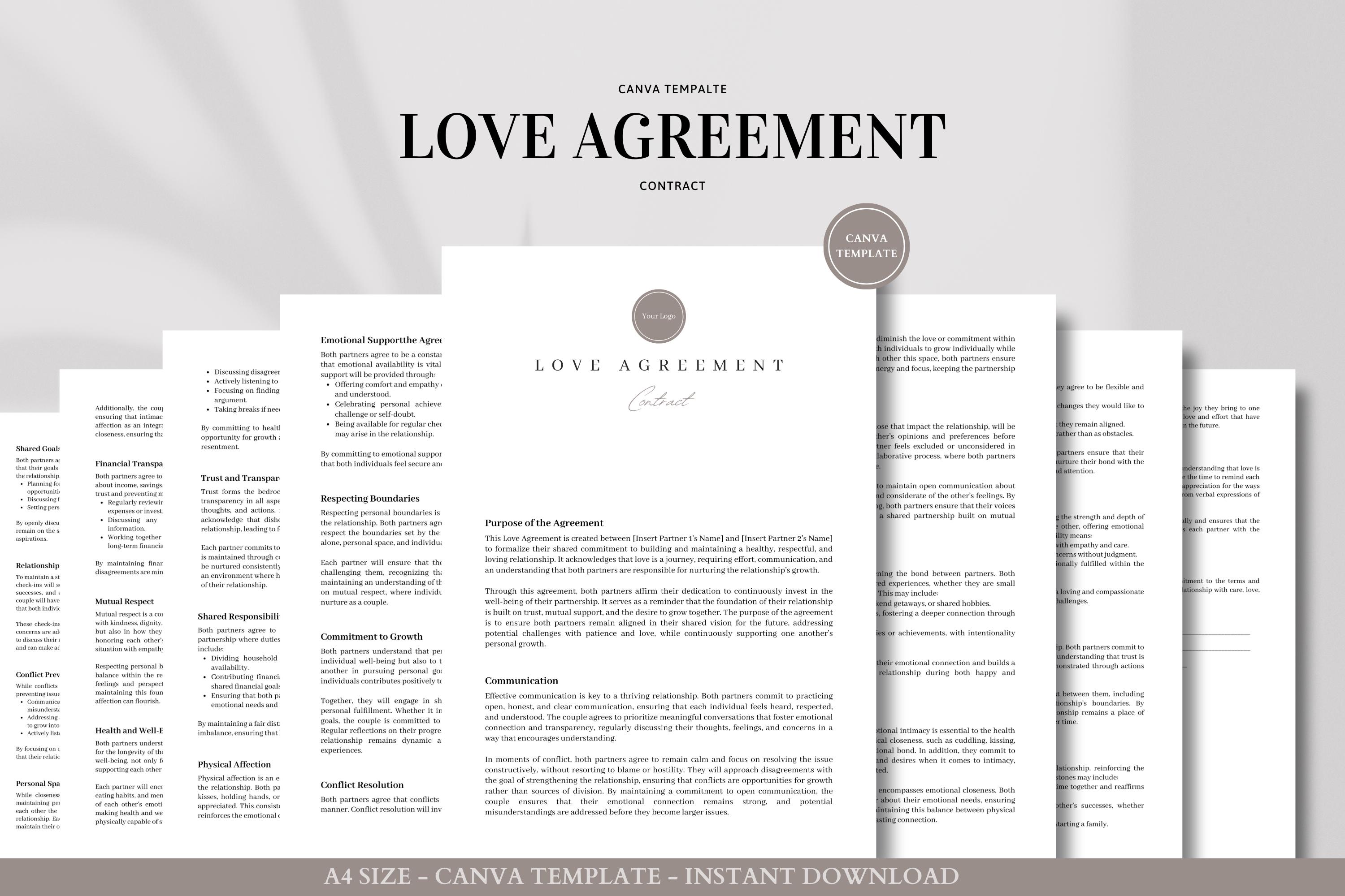 Love Agreement Contract Template | Editable Relationship Commitment ...