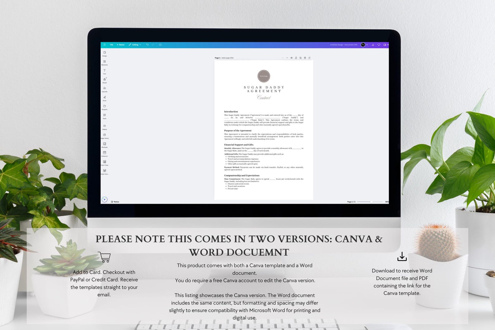 Sugar Daddy Agreement Template Canva and Word | Editable Relationship ...