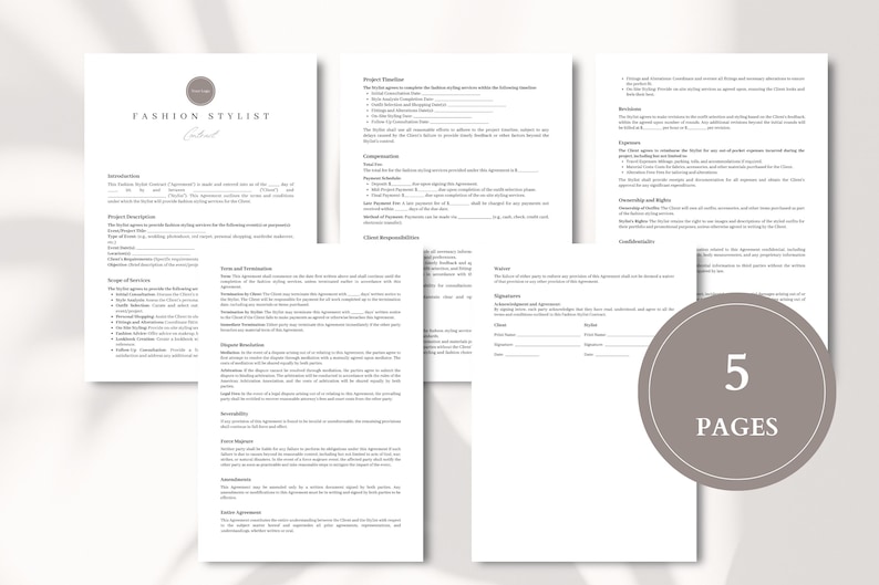 Fashion Stylist Contract Canva Template - Professional Agreement for ...