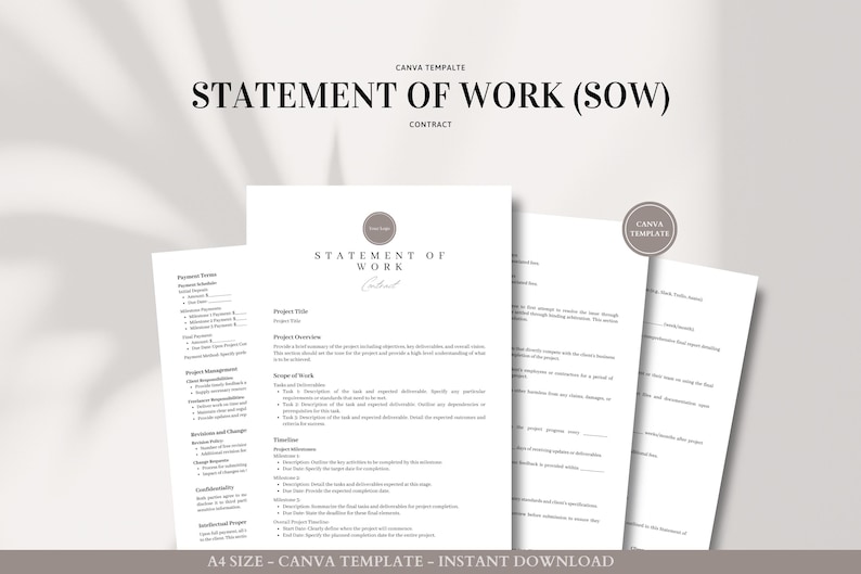 Statement of Work (SOW) Canva Template for Freelancers - Professional ...