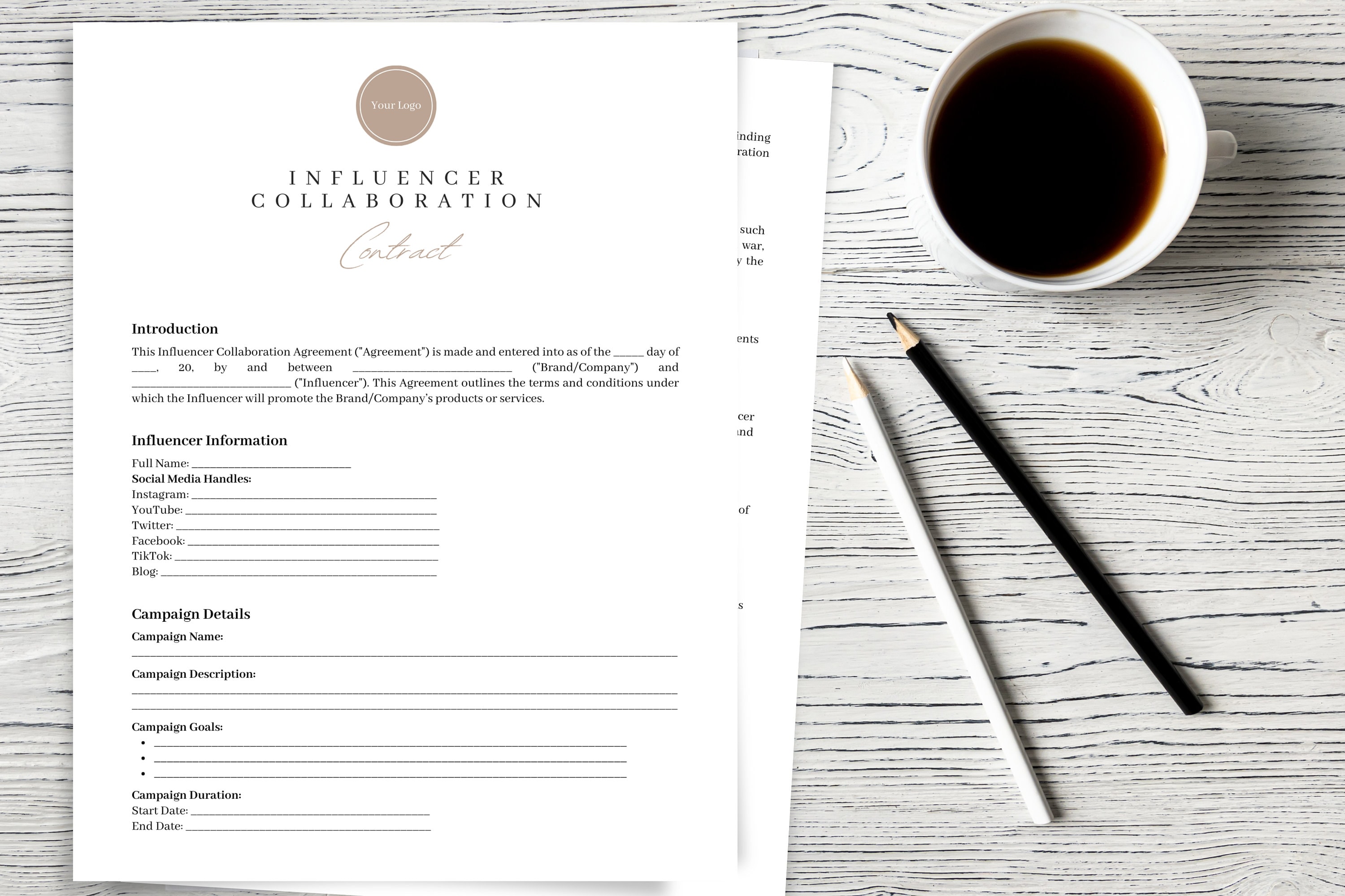 Influencer Collaboration Agreement Template Professional Contract for ...