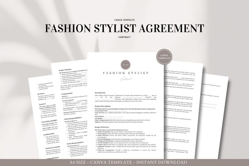 Fashion Stylist Contract Canva Template - Professional Agreement for ...