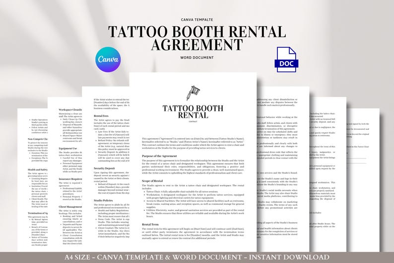 Tattoo Booth Rental Contract Template Studio Agreement Workspace Terms ...