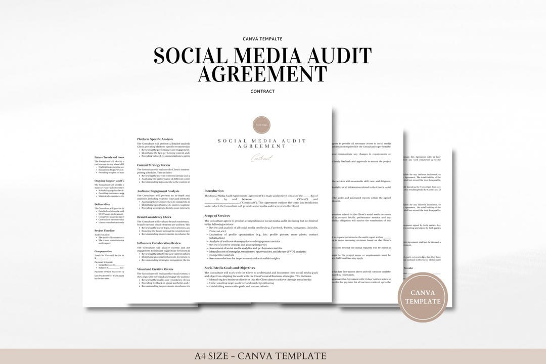 Social Media Audit Agreement Canva Template - Professional Contract for ...