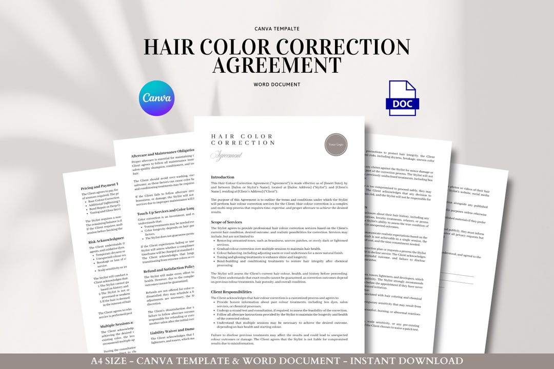 Hair Color Correction Agreement Template Bleach Fix Color Removal Tone ...