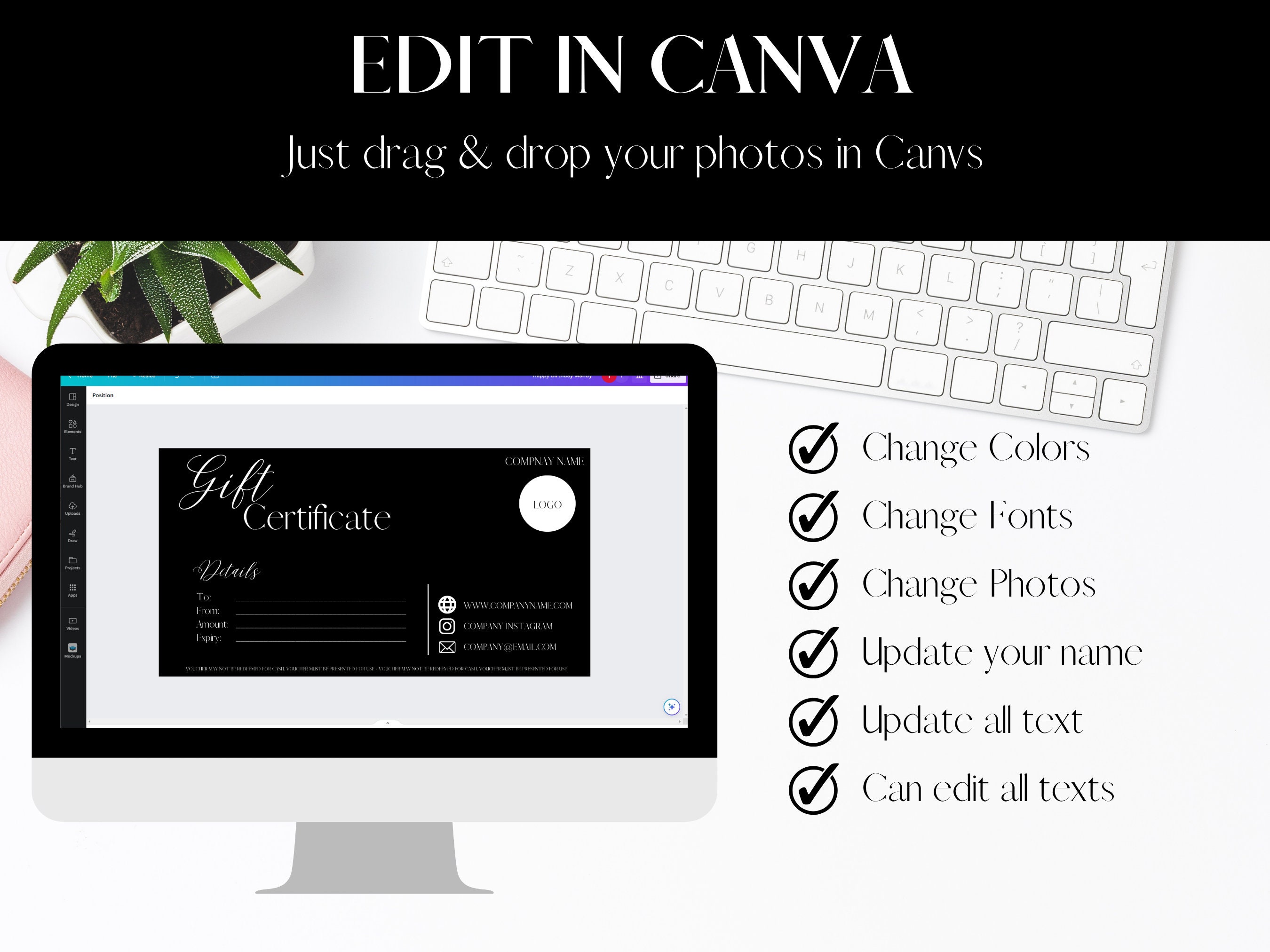 Editable Gift Certificate Template Voucher Card DIY Shop Last Minute ...