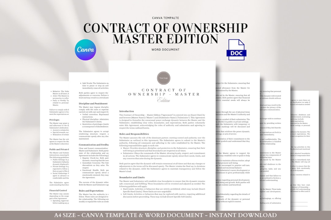 Contract of Ownership Master Edition Editable D S Agreement Power ...