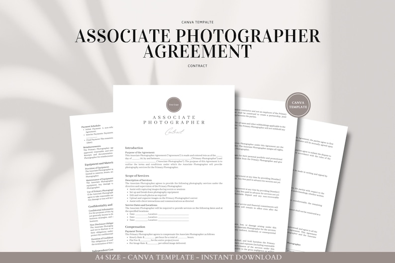 Associate Photographer Agreement Canva Template - Professional and ...