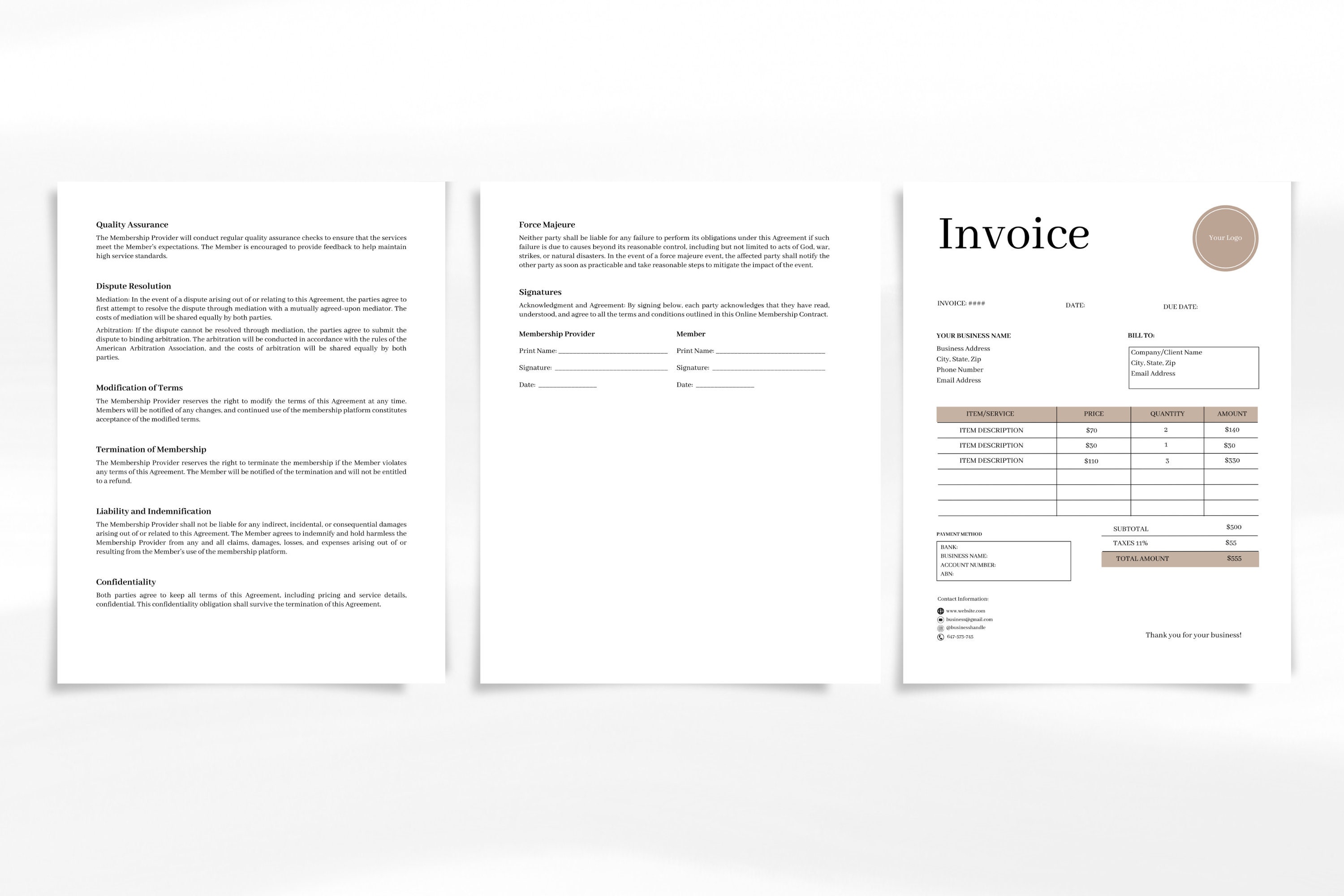Online Membership Contract Template Professional and Customizable ...