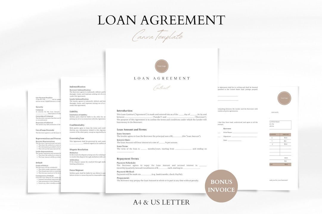 Loan Contract Template Instant Digital Download for Easy, Customizable ...