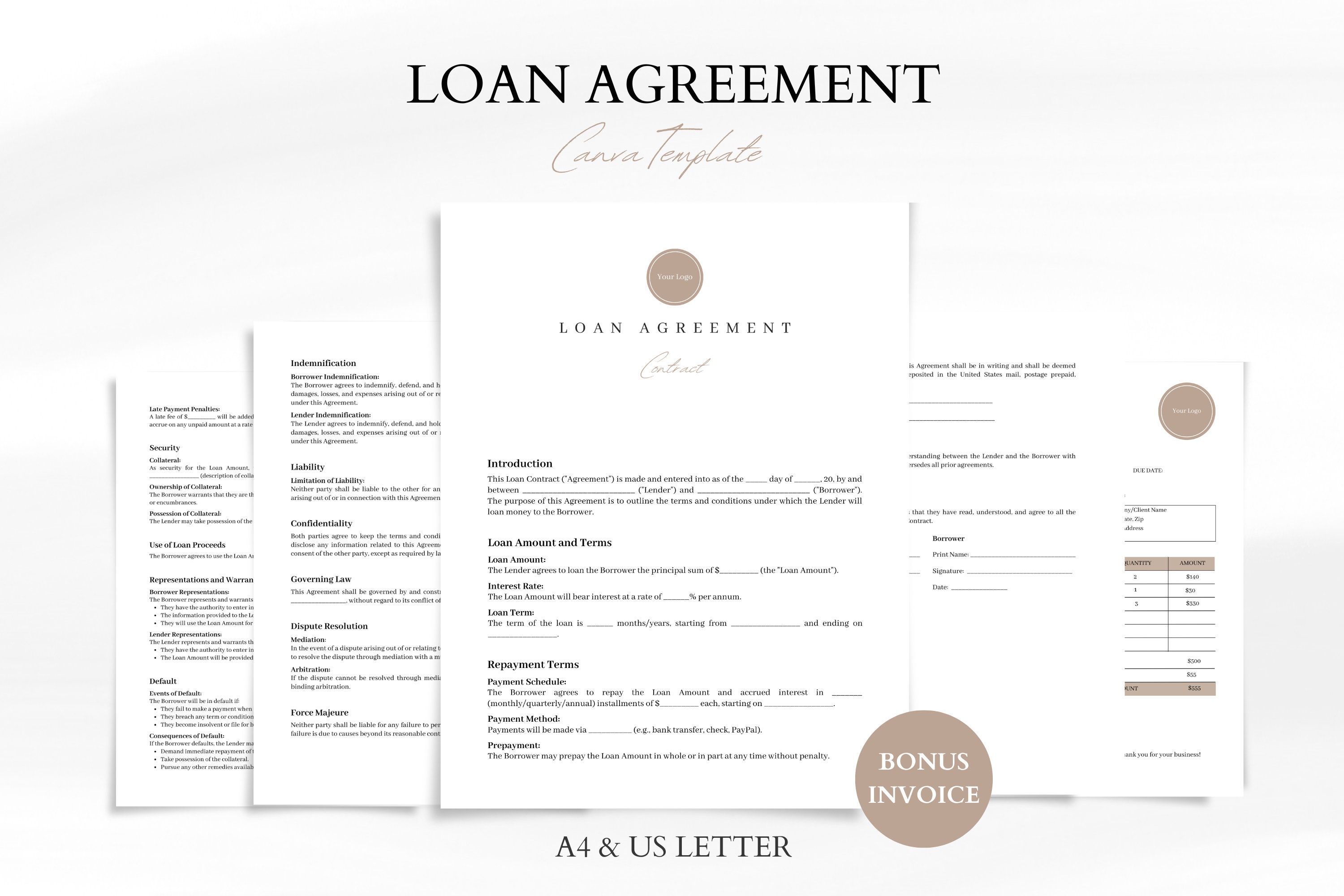 Loan Contract Template Instant Digital Download for Easy, Customizable ...