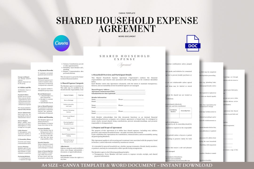 Shared Household Expense Agreement Template | Roommate Budget Plan ...