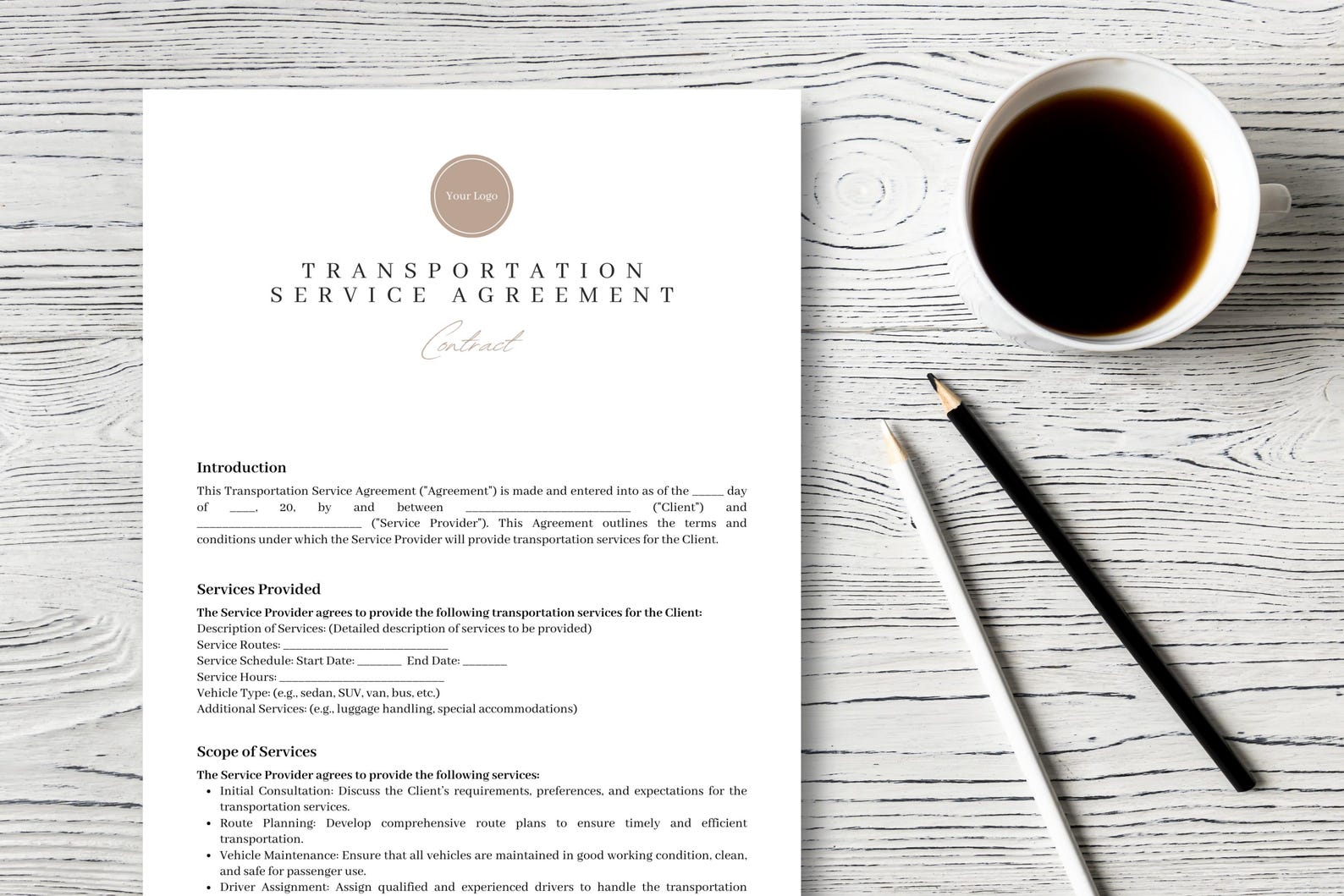 Transportation Service Agreement Template - Professional Contract for ...