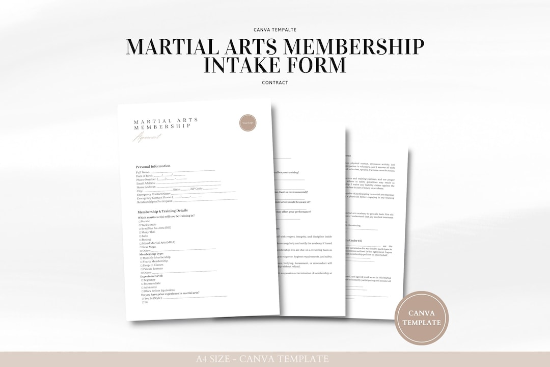Martial Arts Membership Intake Form | Student Enrollment & Liability ...