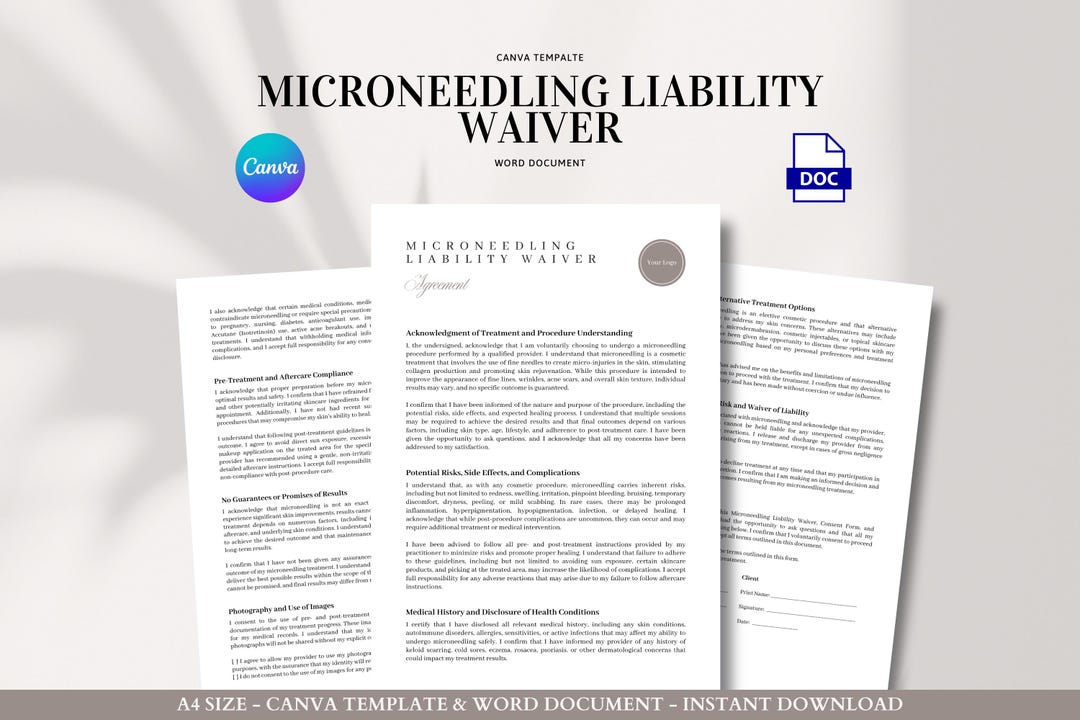 Microneedling Liability Waiver Editable Consent Form for Collagen ...