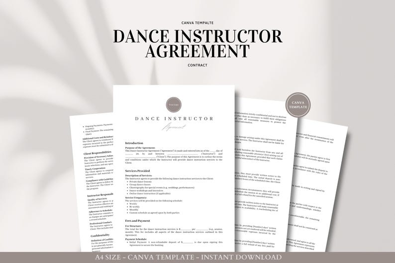 Dance Instructor Agreement Canva Template - Professional and ...