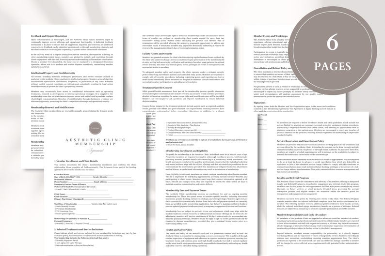Aesthetic Clinic Membership Agreement Editable Contract for Medspa ...
