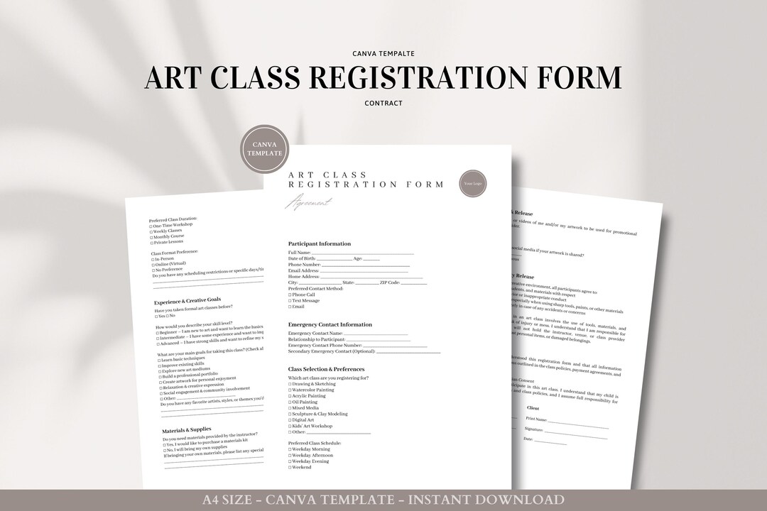 Art Class Registration Form Canva Template | Editable Student ...