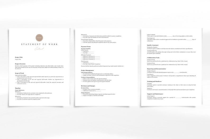 Statement of Work SOW Template for Freelancers Professional and ...