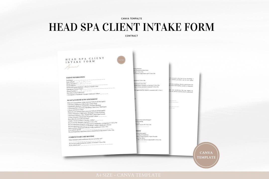 Head Spa Client Intake Form Canva Template | Scalp & Hair Treatment Consultation | Editable ...