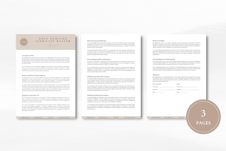 Pole Dancing Liability Waiver Template Digital Download Liability Form ...