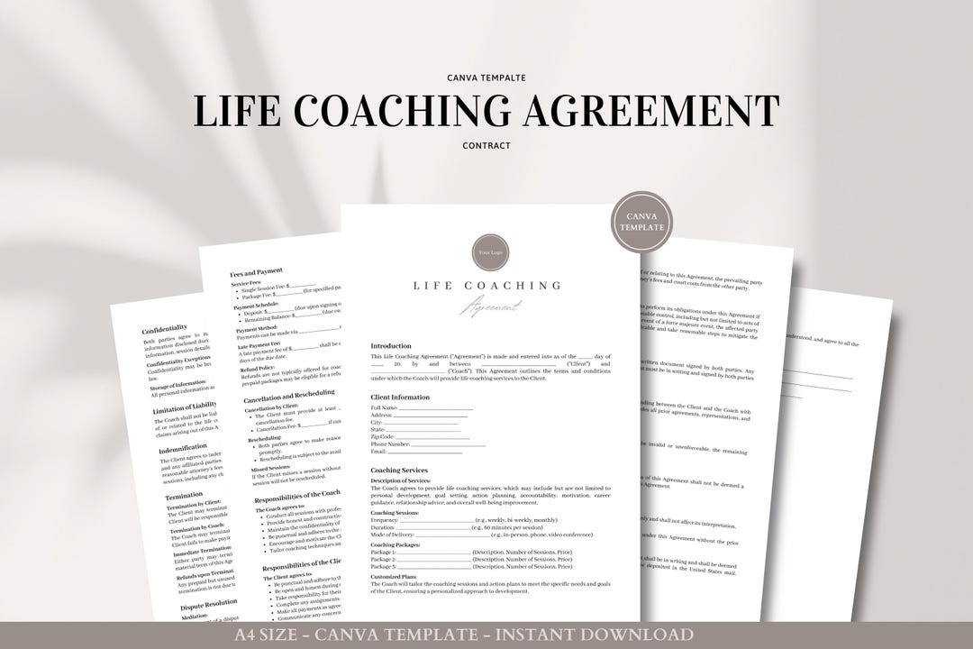 Life Coaching Contract Template - Customizable Canva Template for ...