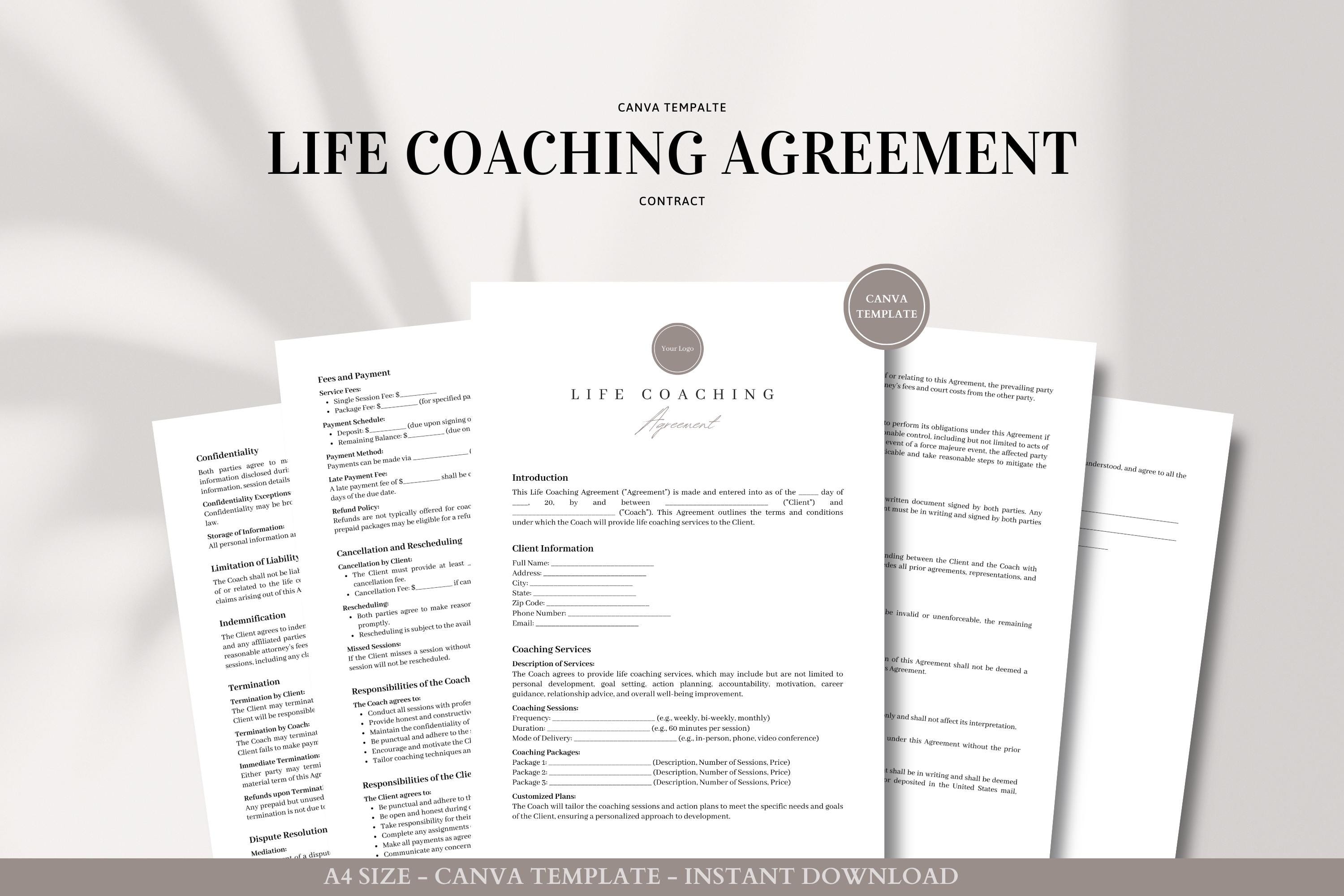 Life Coaching Contract Template - Customizable Canva Template for ...