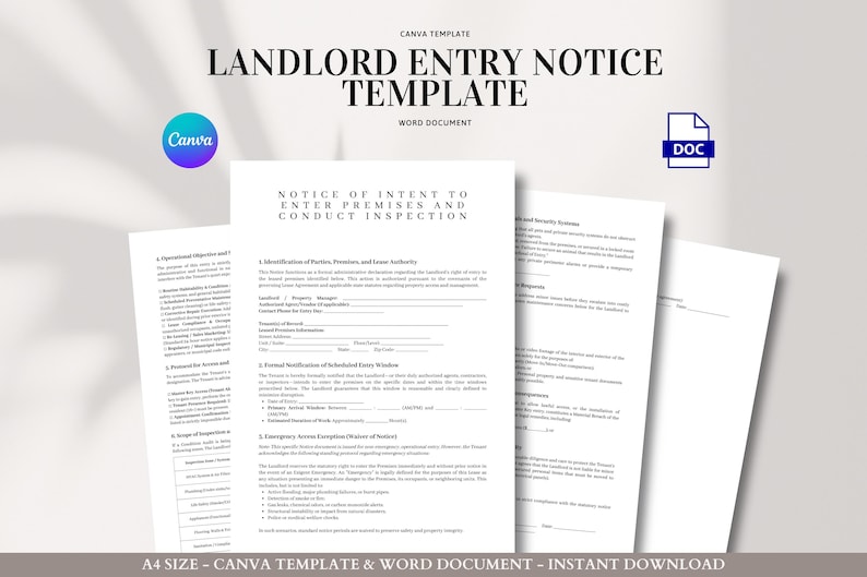 Landlord Entry Notice Template | Rental Inspection Form | 24 Hour ...