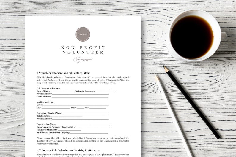 Volunteer Agreement Template for Non-profit Organizations, Community ...