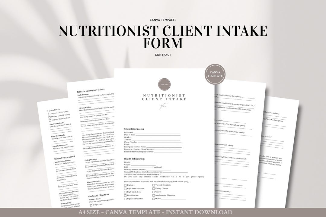 Nutritionist Client Intake Form - Professional Template for Nutritional ...