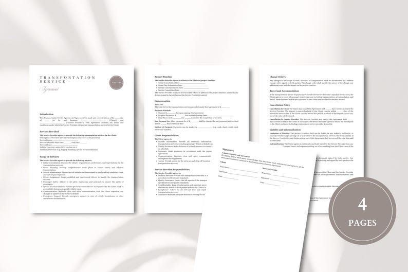 Transportation Service Agreement Editable Contract Template Client ...