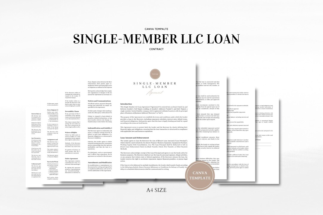 Single-member LLC Loan Agreement Template Business Lending Contract ...