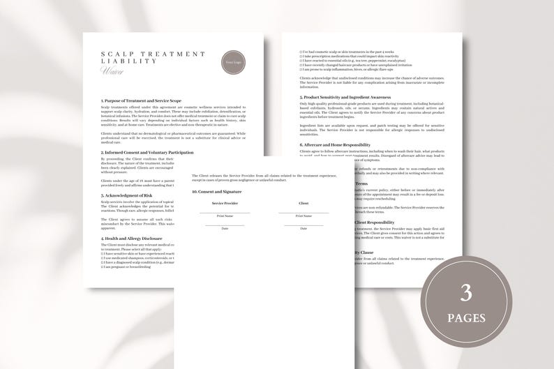 Scalp Treatment Liability Waiver Form Canva and Word Template for Hair ...