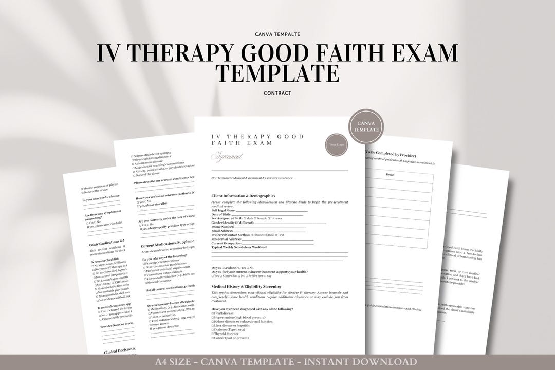 IV Therapy Good Faith Exam Template | Editable Canva Medical Intake for ...