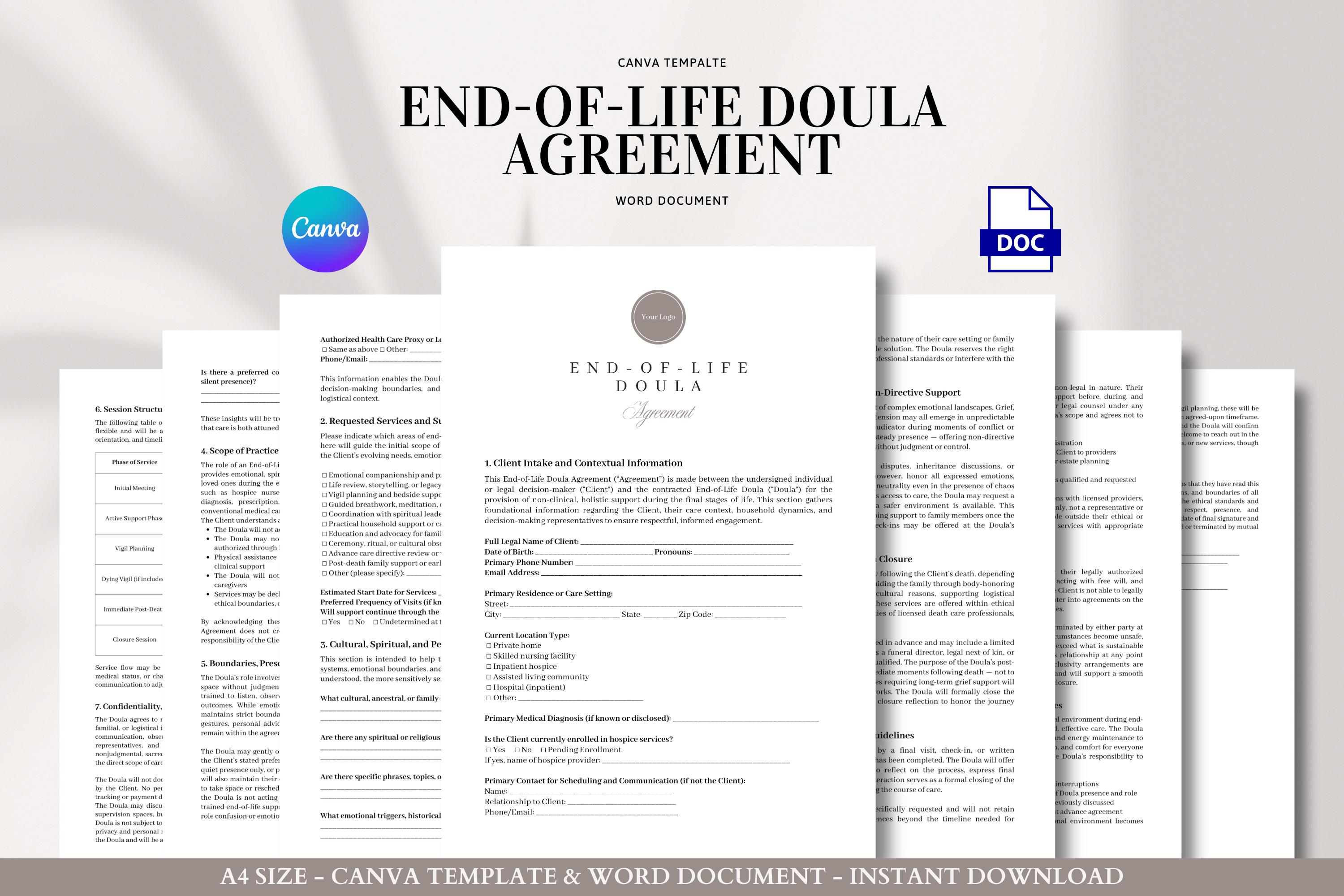 End-of-life Doula Agreement Template for Non-medical Support Services ...