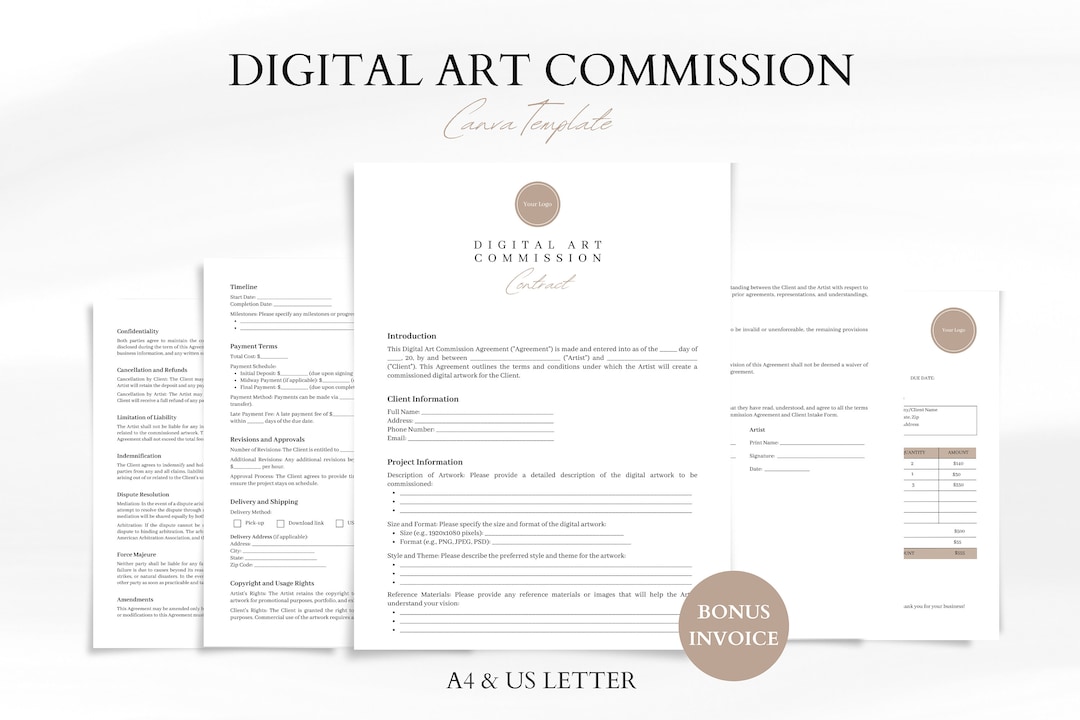 Digital Art Commission Agreement Template Professional Contract for ...