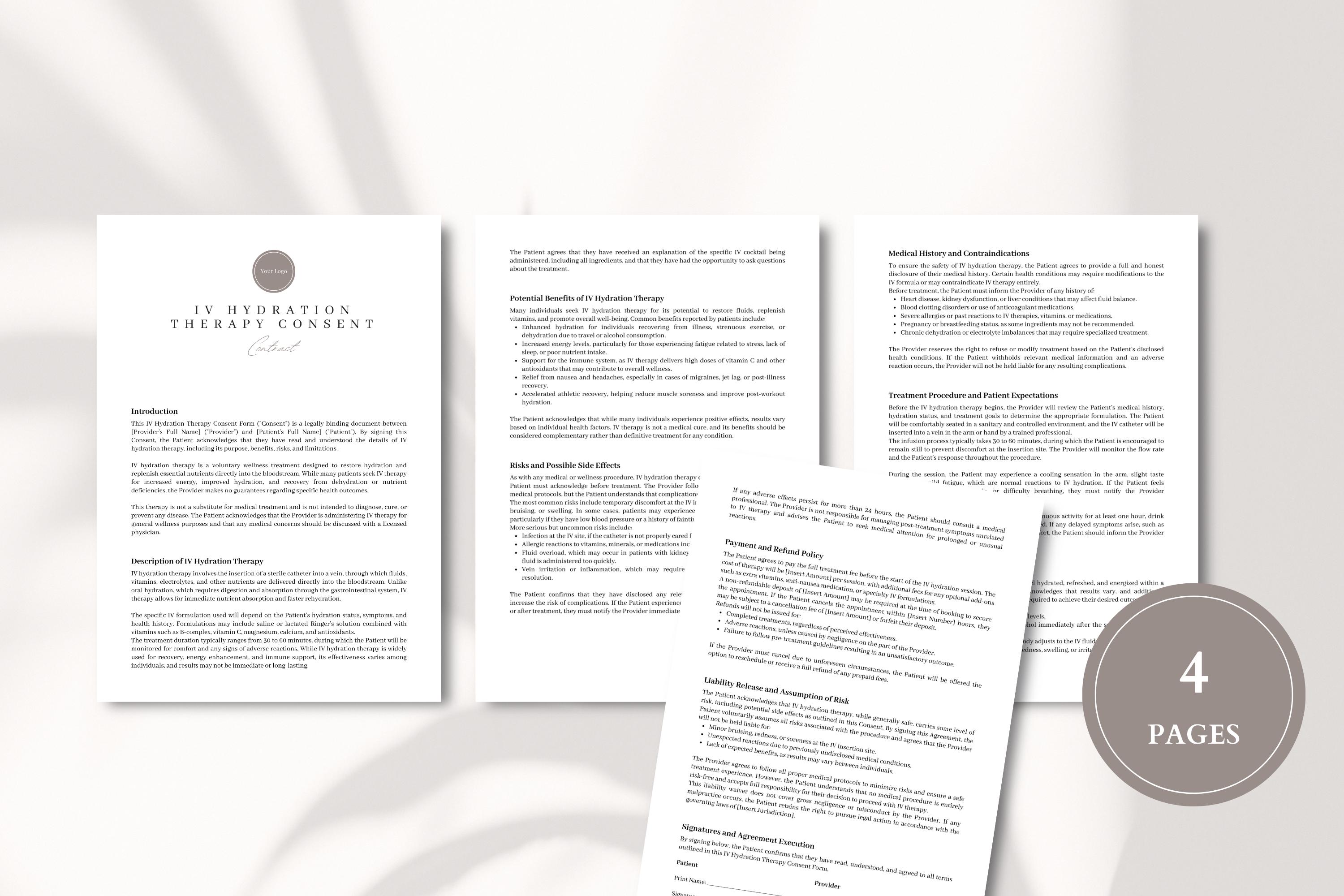 IV Hydration Therapy Consent Form Template Medical Treatment Agreement ...