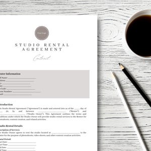 Studio Rental Agreement Template - Professional Contract for Photoshoots and Content Creation ...