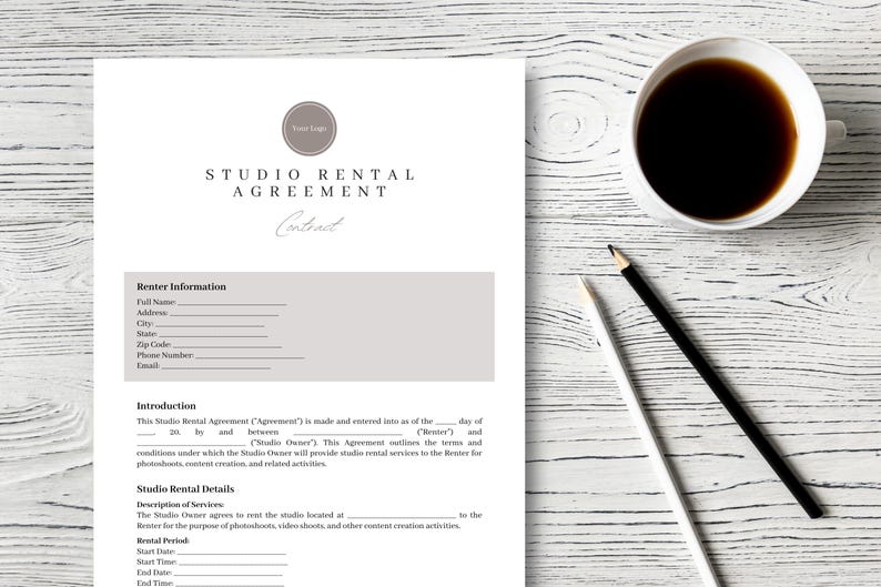 Studio Rental Agreement Template - Professional Contract for ...