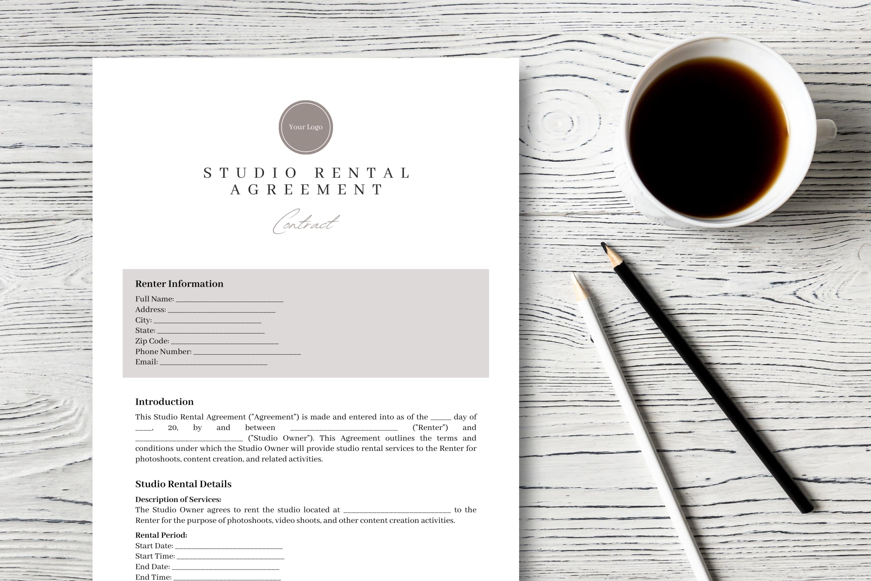 Studio Rental Agreement Template - Professional Contract for ...