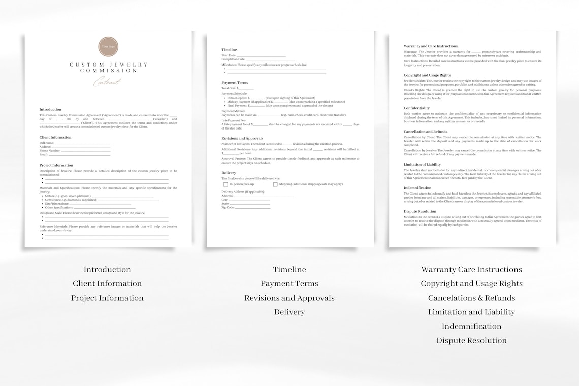 Custom Jewelry Commission Agreement Template Professional Contract for ...