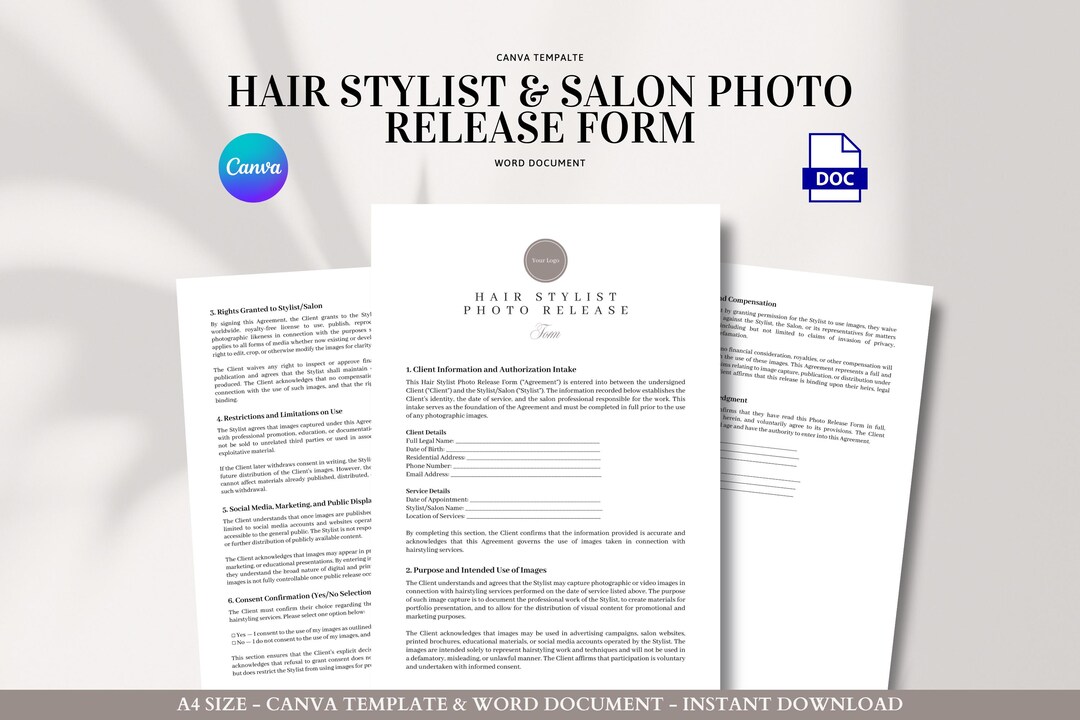 Hair Stylist & Salon Photo Release Form | Client Image Consent ...