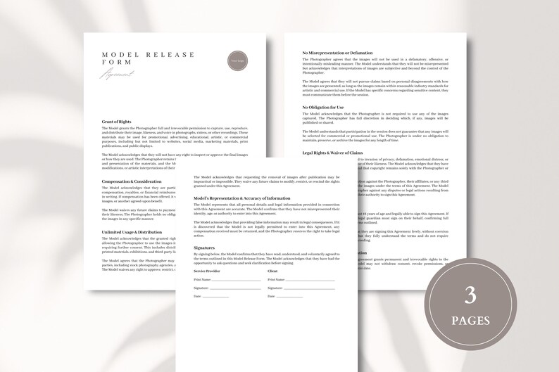 Model Release Form Canva Template | Photography Consent Agreement ...